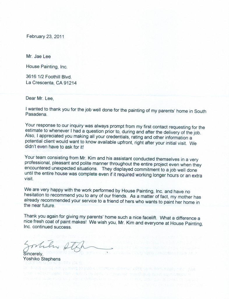 TESTIMONIALS « House Painting Inc. Blog